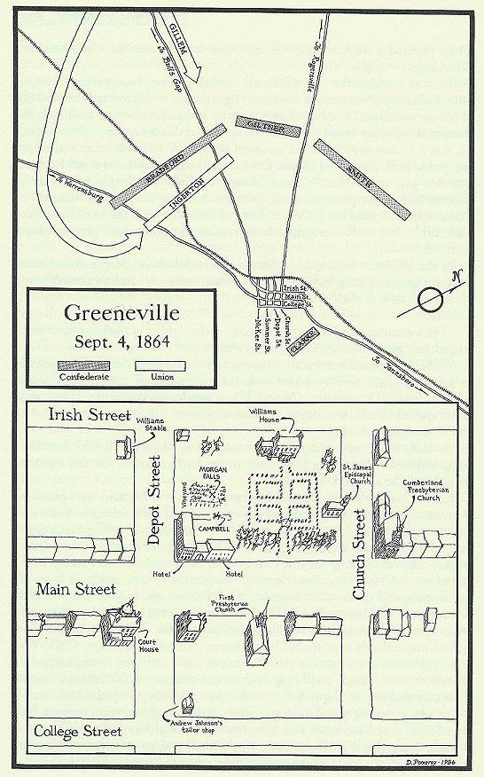 MAP OF MORGAN'S LAST STAND: GREENEVILLE, TENNESSEE ~ SEPT. 4, 1864